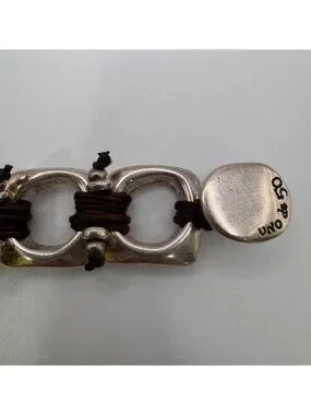 UNO de 50 | Jewelry | Uno De 5 Silver Plated Link Bracelet Brown Cord ...